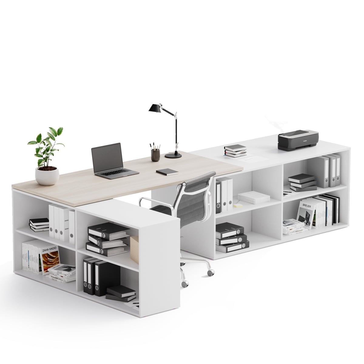 Büroschreibtisch mit Stauraum BLOCK B02, Eiche natur/Graphit | B2B Partner