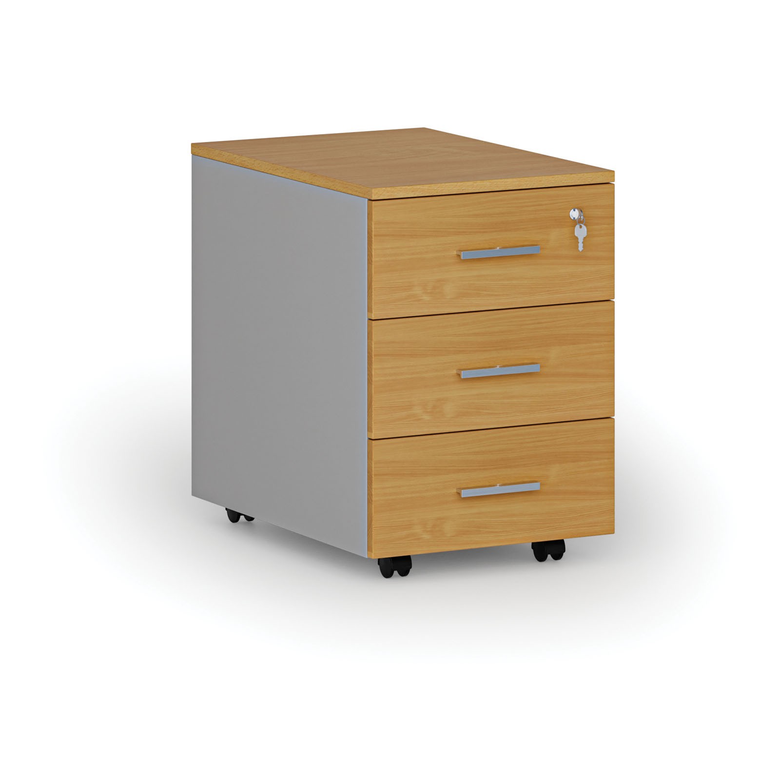 Büro-Rollcontainer PRIMO GRAY, 3 Schubladen, grau/Buche | B2B Partner