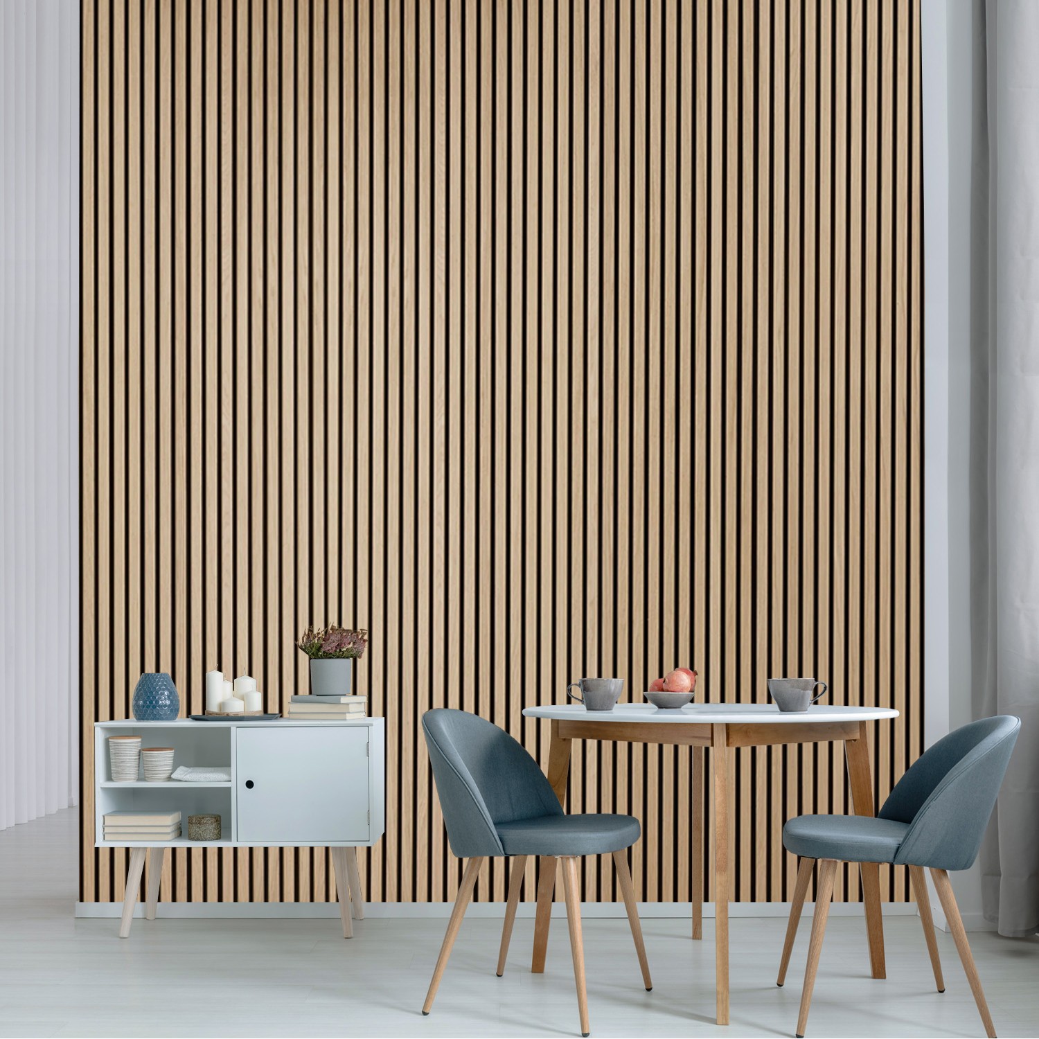 Dřevěný akustický panel, 2400 x 600 mm, černý podklad, bříza | B2B Partner