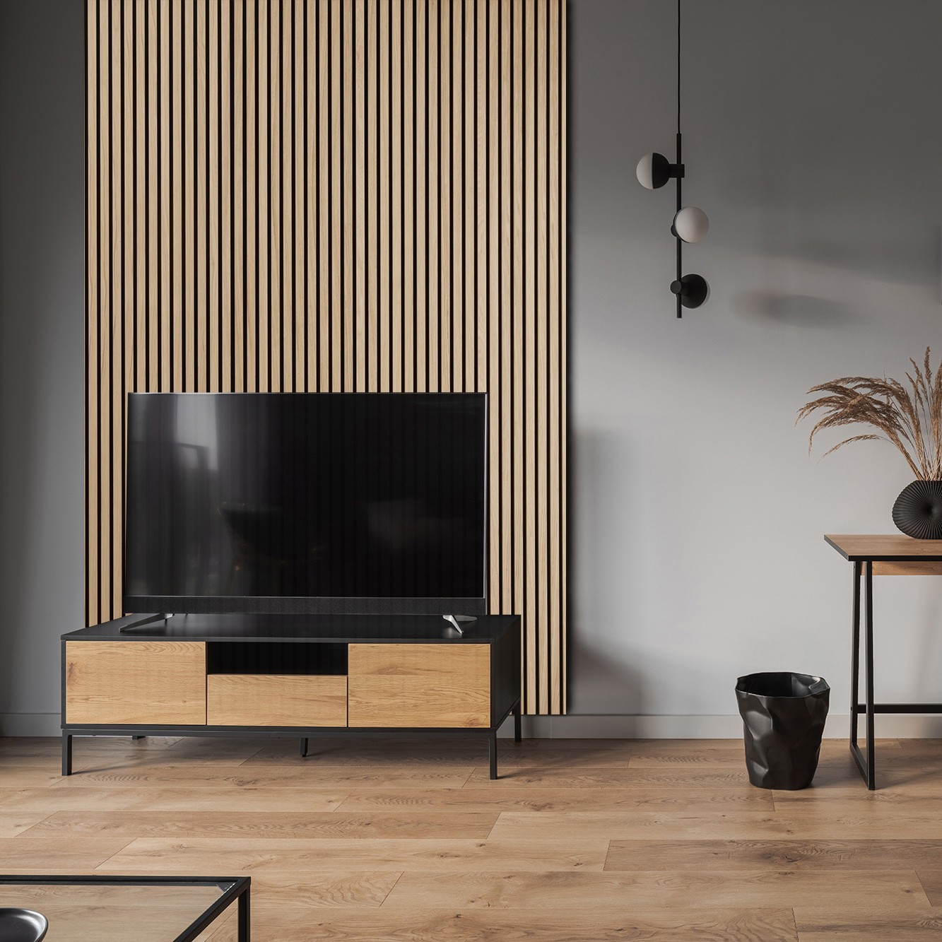 Drevený akustický panel, 2400 x 600 mm, čierny podklad, breza | B2B Partner