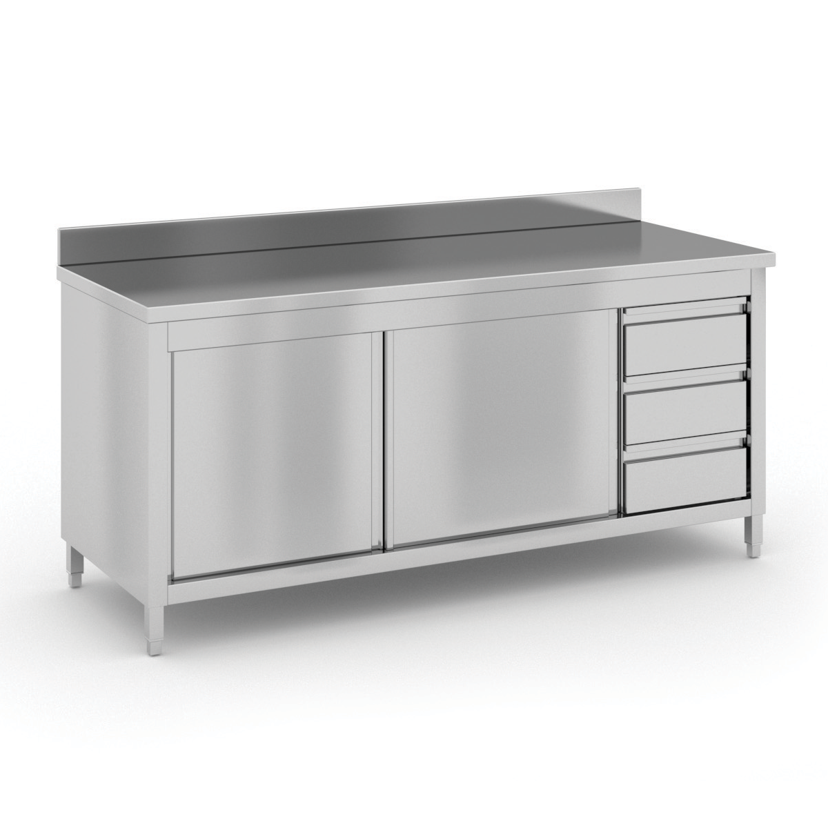 Edelstahl Tisch mit Schrank und Schubladen, 1800 x 700 x 850 mm | B2B Partner