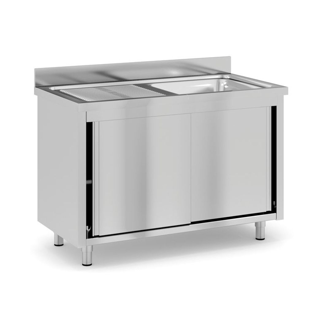 Edelstahl-Waschtisch mit Schrank, 2 Spülbecken, 1600 x 600 x 850 mm | B2B Partner