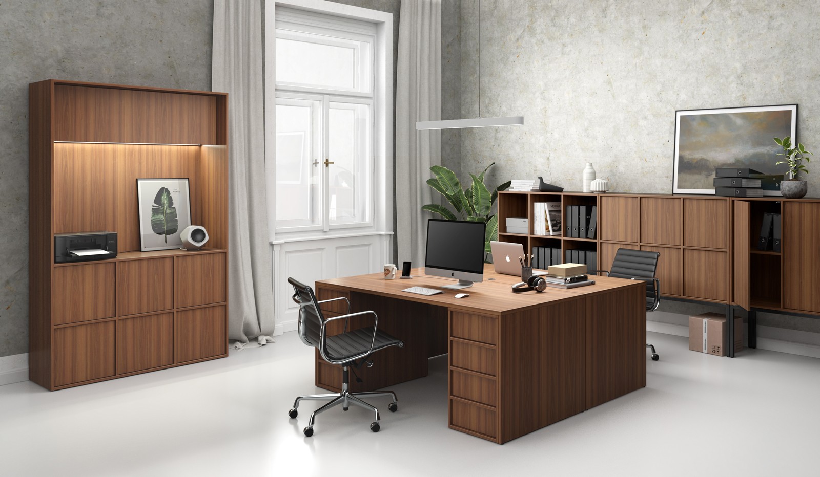 Kancelárska skriňa FRAME, biela podnož, 12x dvere, 1299 x 450 x 2185 mm, PUSH-lock, orech | B2B ...