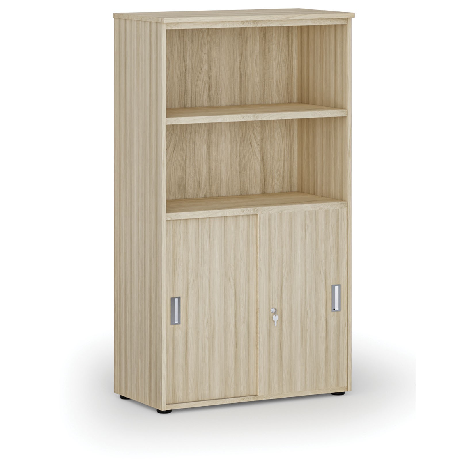 Kombinovaná kancelářská skříň PRIMO WOOD, zasouvací dveře na 2 patra ...