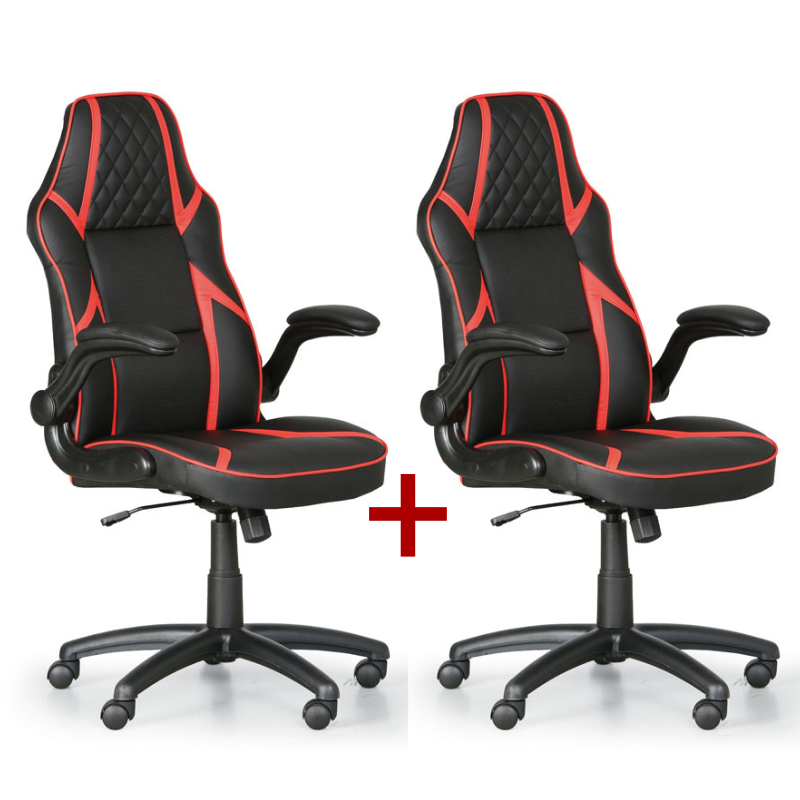 Leder-Gamingstuhl GAME, 1+1 GRATIS, schwarz/rot | B2B Partner