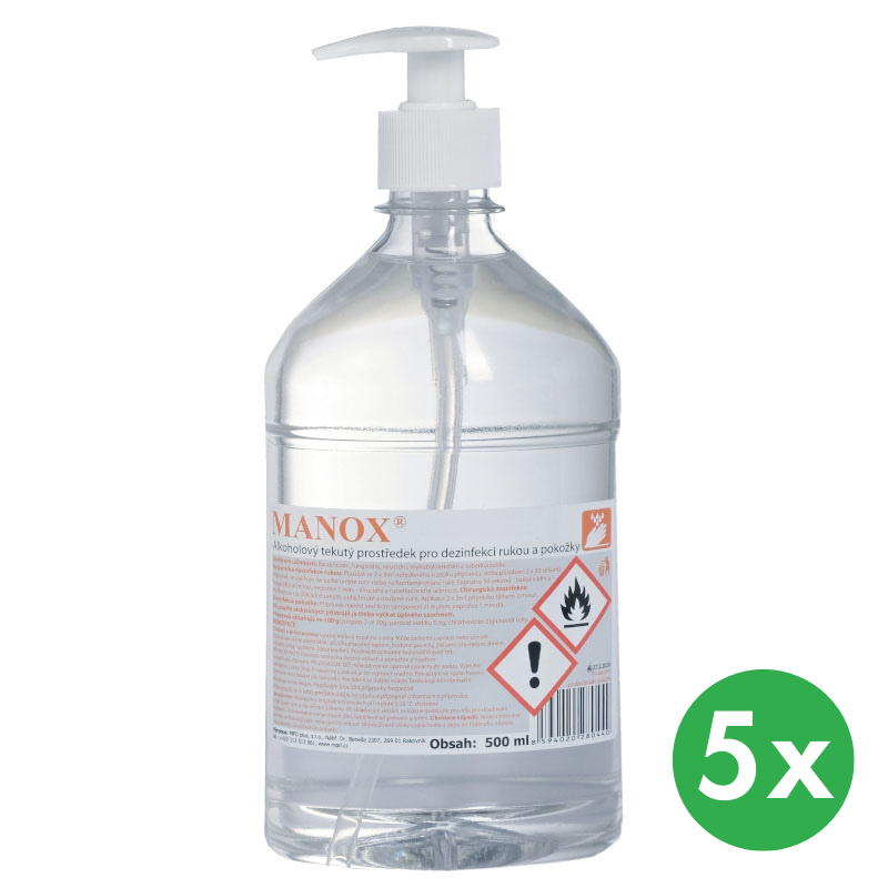 Manox Händedesinfektionsmittel mit Dosierpumpe, 5x 500 ml | B2B Partner
