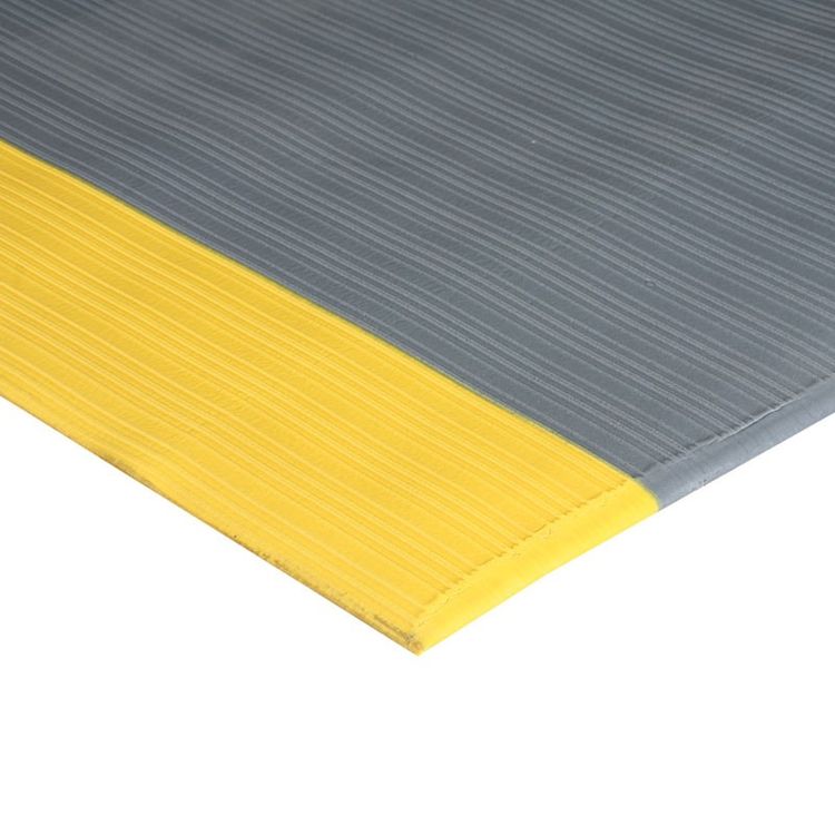 Protiúnavová rohož s drážkami a žltými okrajmi, PVC, 90 x 150 cm, sivá ...