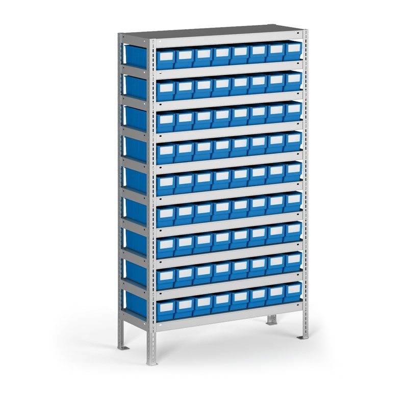 Regal mit Sichtlagerkästen ShelfBox, 1600 x 800 x 500 mm, 72x Typ C ...