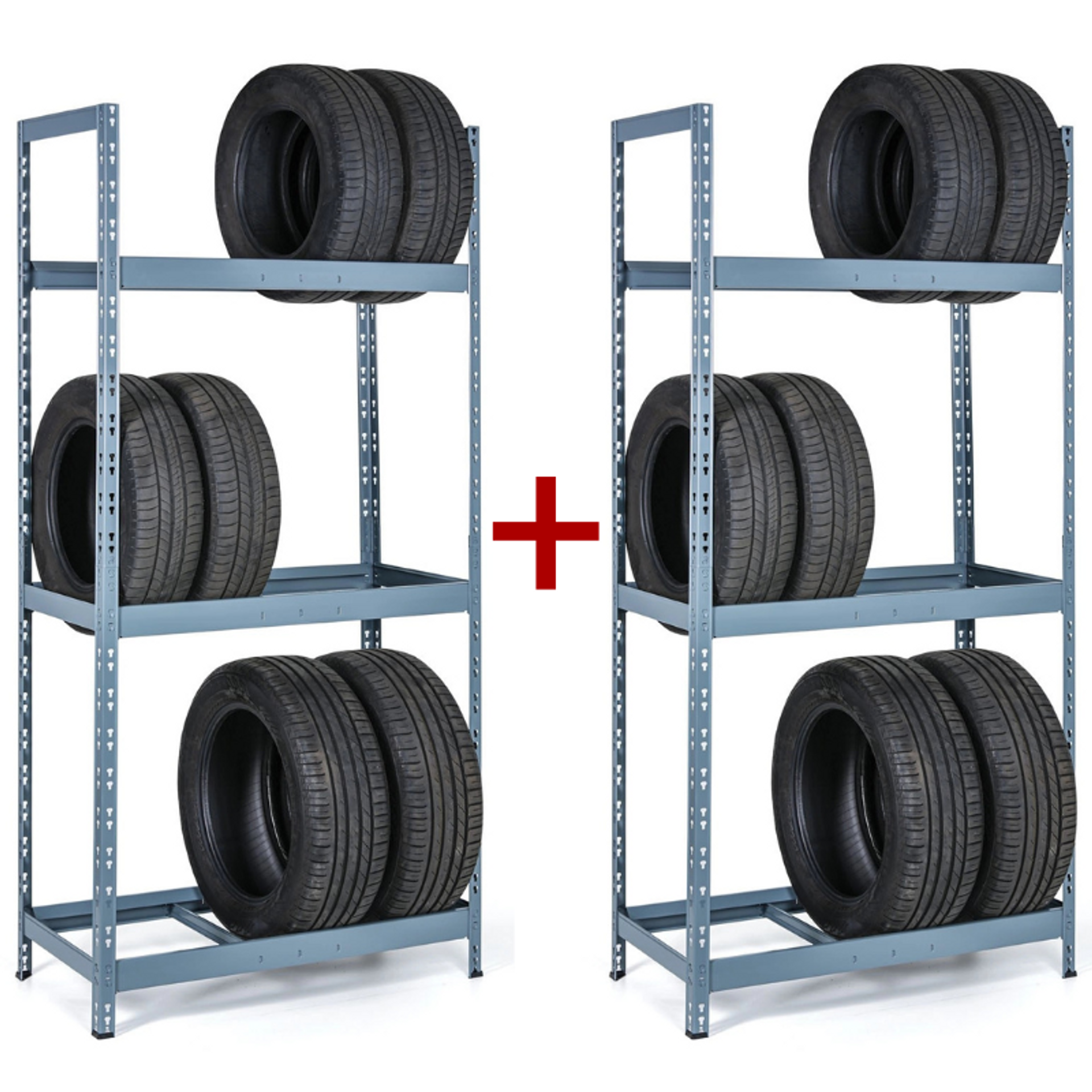 Regál na pneu 1+1 ZDARMA, 2100x1000x500 mm, 3 patra, RAL 7031 | B2B Partner