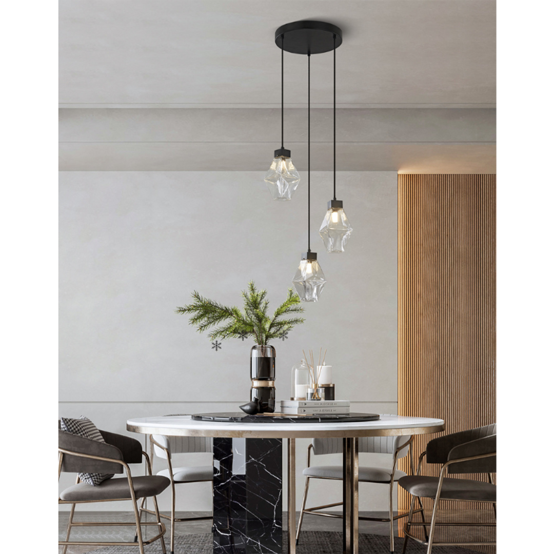 Závesný stropný luster CRYSTAL TRIO, čierny kov | B2B Partner